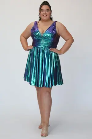 SYDNEY'S CLOSET Iridescent A-line Party Dress - Peacock