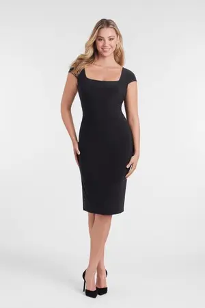 S3 APPAREL Sculpting Shapewear Square Neck Midi Dress - Onyx Black
