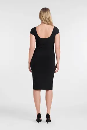 S3 APPAREL Sculpting Shapewear Square Neck Midi Dress - Onyx Black