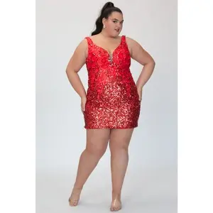 SYDNEY'S CLOSET Sequin And 3d Floral Lace Mini Party Dress - Ruby