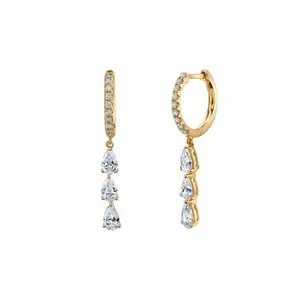 GEMMA AZZURRO Tear Drops Dangling Huggie Earrings - Gold