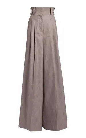 Elie Saab Belted Pleated Wide-leg Cotton Twill Trousers - Brown