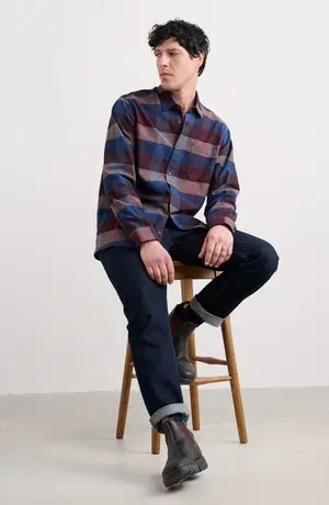 SEASALT CORNWALL Fathomer Check Organic Cotton Flannel Button-up Shirt