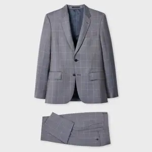 Paul Smith The Soho Tailored-fit Grey Windowpane Check Wool Suit - Blue