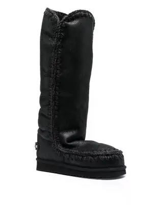 Mou Rhinestone-logo Knee-high Boots - Black