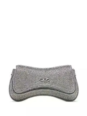 DIESEL® Crystal-embellished Logo Plaque Clutch Bag - Silver