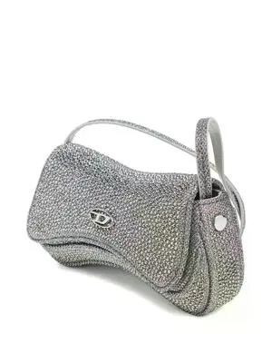 DIESEL® Crystal-embellished Logo Plaque Clutch Bag - Silver