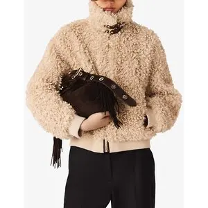 Maje Cropped Bouclé Jacket With Wide Collar