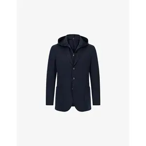 Boggi Milano Removable-hood Single-breasted Stretch Wool-blend Jacket