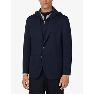 Boggi Milano Removable-hood Single-breasted Stretch Wool-blend Jacket