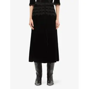 The Kooples Stretch-velvet Skirt With Braided Lace Detail
