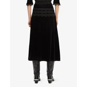 The Kooples Stretch-velvet Skirt With Braided Lace Detail