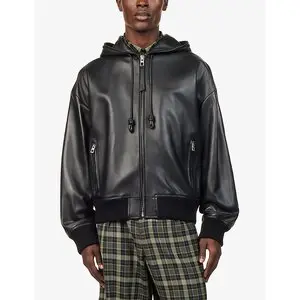Loewe Hooded Leather Jacket With Ribbed Trim