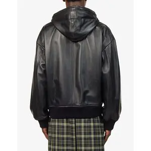 Loewe Hooded Leather Jacket With Ribbed Trim