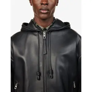 Loewe Hooded Leather Jacket With Ribbed Trim