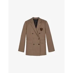 The Kooples Logo-patch Double-breasted Wool Blazer
