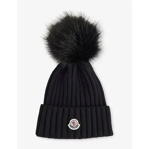 Moncler Logo-patch Ribbed-knit Beanie - Black