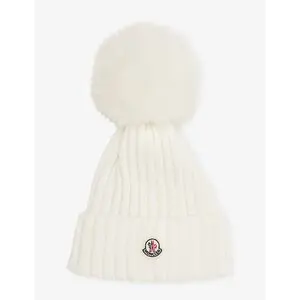 Moncler Logo-patch Ribbed-knit Beanie - Natural