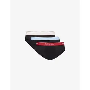 Calvin Klein Icon Branded Pack Of Three Stretch-cotton Briefs - Berry,fr Fjord,potpourri