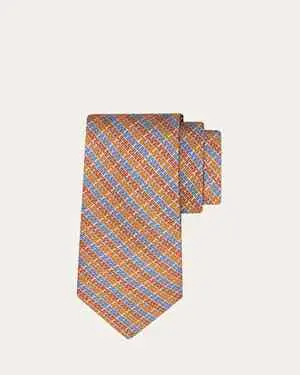 FERRAGAMO Gancini Link Stripe Neck Tie Farancio