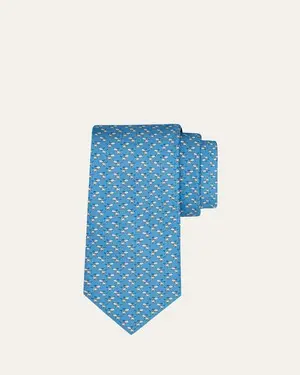 FERRAGAMO Gancio Dog-Print Tie Fazzurro