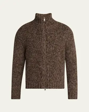 Moncler Wool Knit Full-Zip Sweater - Brown