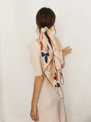 LOST PATTERN Camellia" Large Silk Square Scarf
