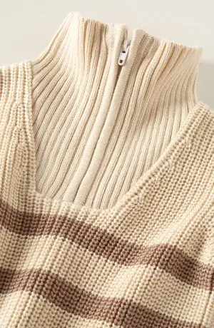 Nordstrom Stripe Quarter Zip Sweater & Joggers Set - Brown Affogato - Beige Swan