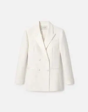Lafayette 148 New York Wool-silk Crepe Double-breasted Jacket - Cloud