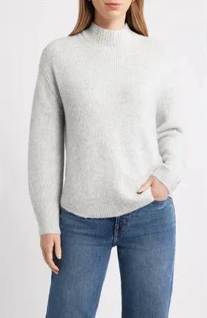 Caslon Shirttail Mock Neck Sweater - Grey Light Heather