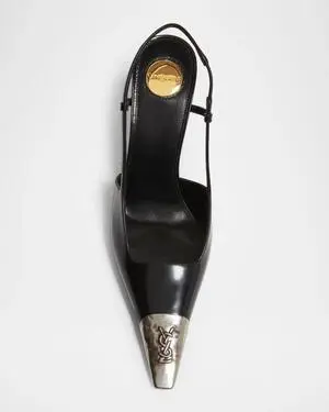 Saint Laurent 90mm Jeanne Leather Slingback Pumps - Noir