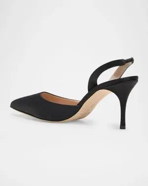 Manolo Blahnik Carolyne Satin Slingback Pumps - Black
