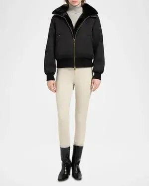 Moose Knuckles Debbie Satin Bomber Jacket - Black