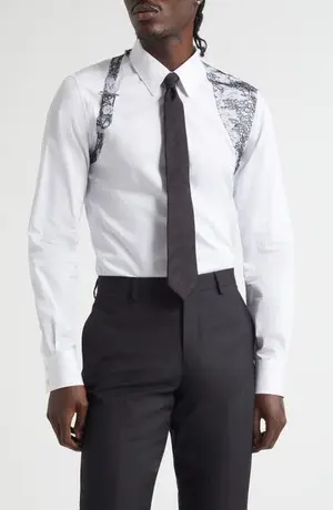 Alexander McQueen Lace Detail Harness Strap Cotton Poplin Button-up Shirt - Opticalwhite