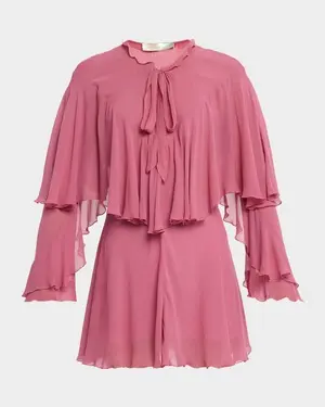 LoveShackFancy Liraine Ruffle Cape Mini Dress