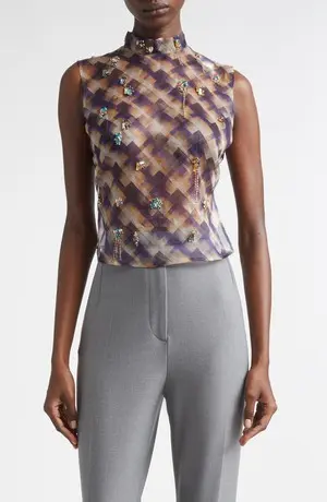 Dries Van Noten Carmasa Crystal Embellished Silk Top - Purple