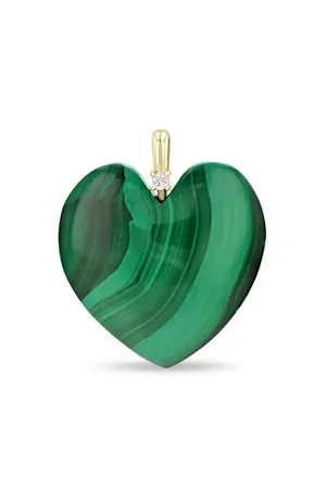 Zoe Chicco Malachite Heart Diamond Charm - 14k Yellow Gold/green
