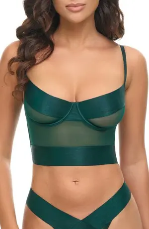 OH LA LA CHERI Gia Strappy Mesh Underwire Corset & Thong Set - Rain Forest