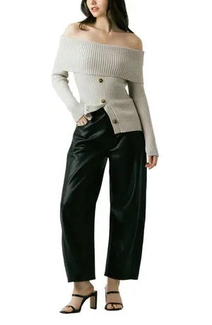 Blanknyc Off-the-shoulder Ribbed Button Sweater