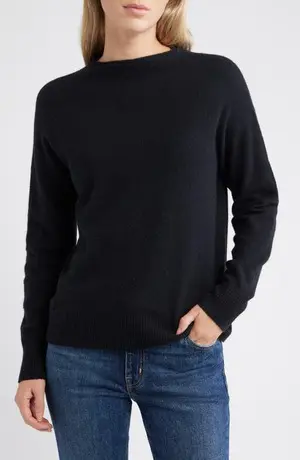 Caslon Funnel Neck Rib-trim Sweater - Black