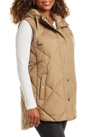 Gallery Water-resistant Quilted Hooded Vest - Khaki