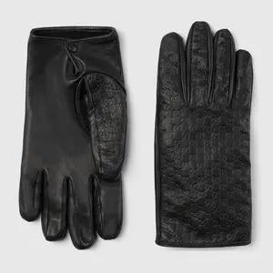Gucci Embossed Gg Leather Gloves - Black