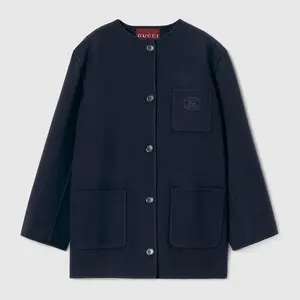 Gucci Wool Blend Coat With Interlocking G Embroidery