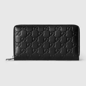 Gucci Gg Emblem Zip Around Wallet Leather - Black
