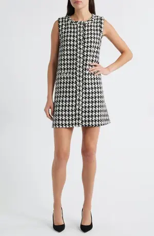 ZOE AND CLAIRE Houndstooth Check Shift Mini Dress