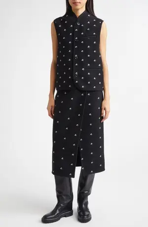 RIER Walker Floral Embroidered Wool Vest