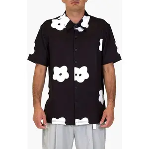 VAST Flower Patch Aqua Terra Performance Short Sleeve Button-up Shirt Black