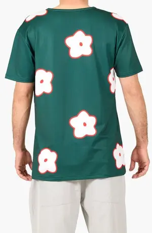VAST Floral Print Performance T-shirt - Dark Green