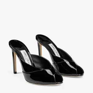 JIMMY CHOO Brigitte 100 Patent Leather Mules - Black