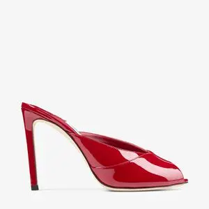 JIMMY CHOO Brigitte 100 Patent Leather Mules - Ruby Red